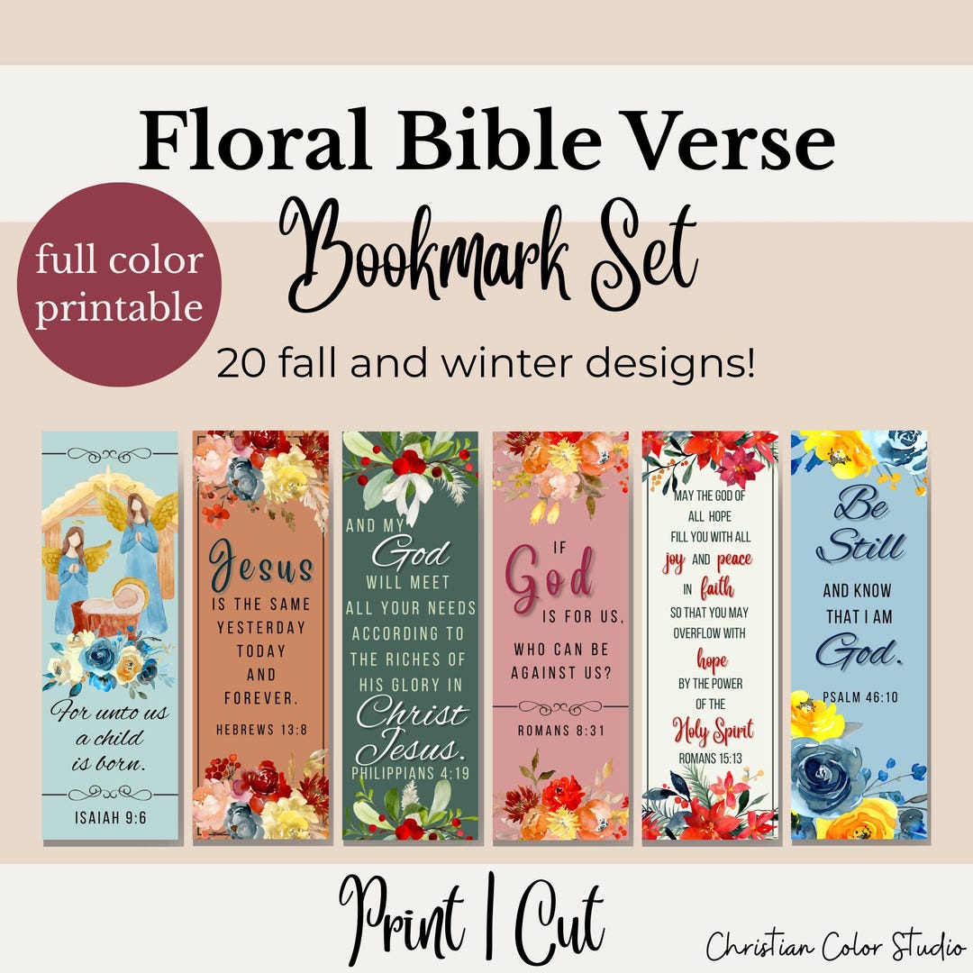 Printable Full Color Floral Bible Verse Bookmarks | 20 Printable ...