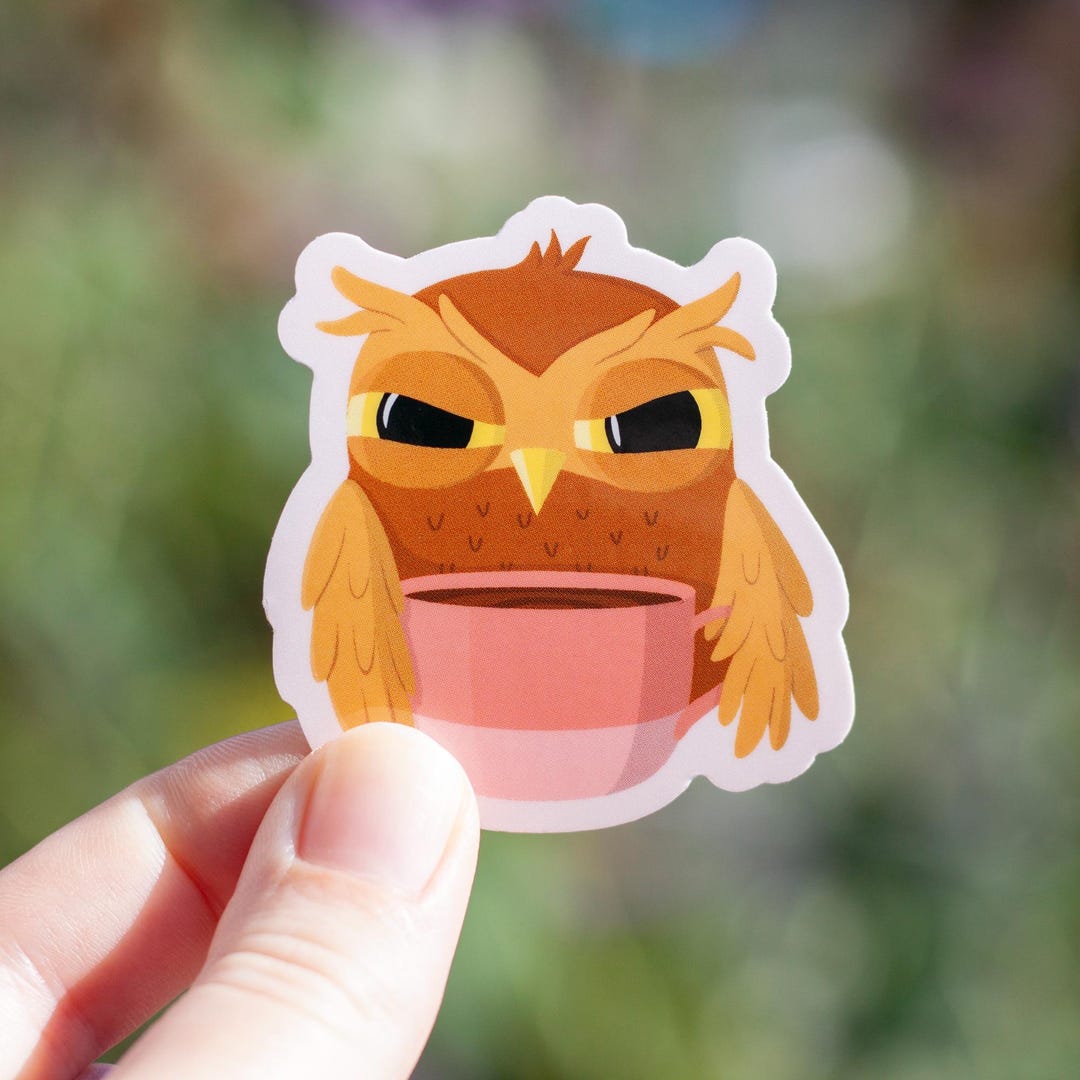 Sleepy Owl Eco Vinyl Sticker for the Coffee Lover - Etsy