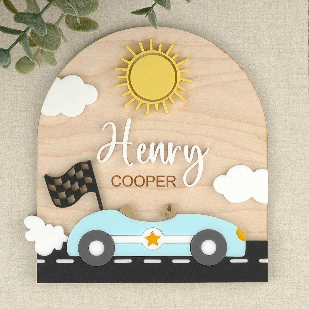 Race Car Baby Announcement Sign | Baby Name Birth Announcement ...
