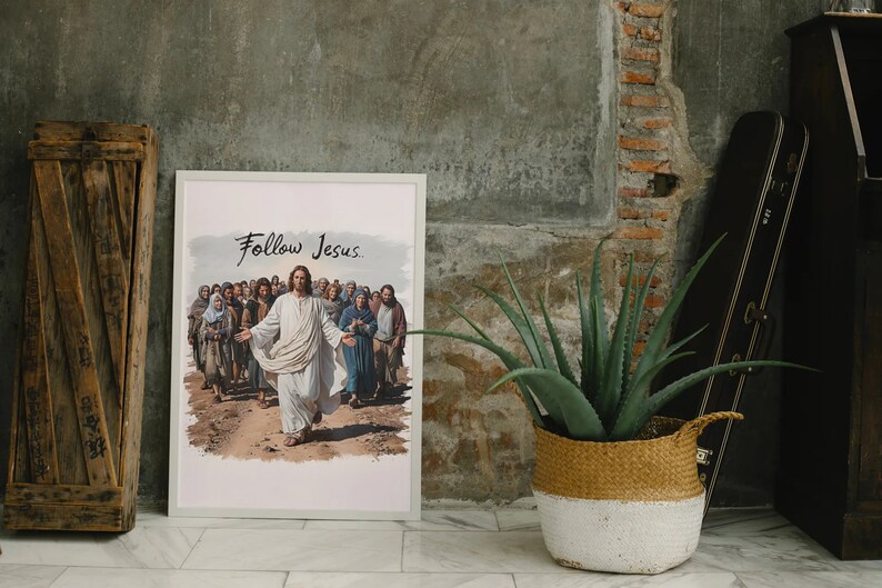 Follow Jesus Christ DIGITAL DOWNLOAD, Come Follow Me Bible Art, Cross ...