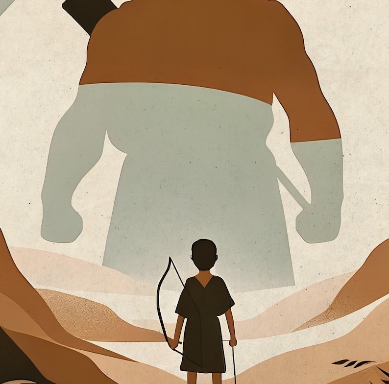 David and Goliath DIGITAL DOWNLOAD, Bible Art, Bible Story Modern Bible ...
