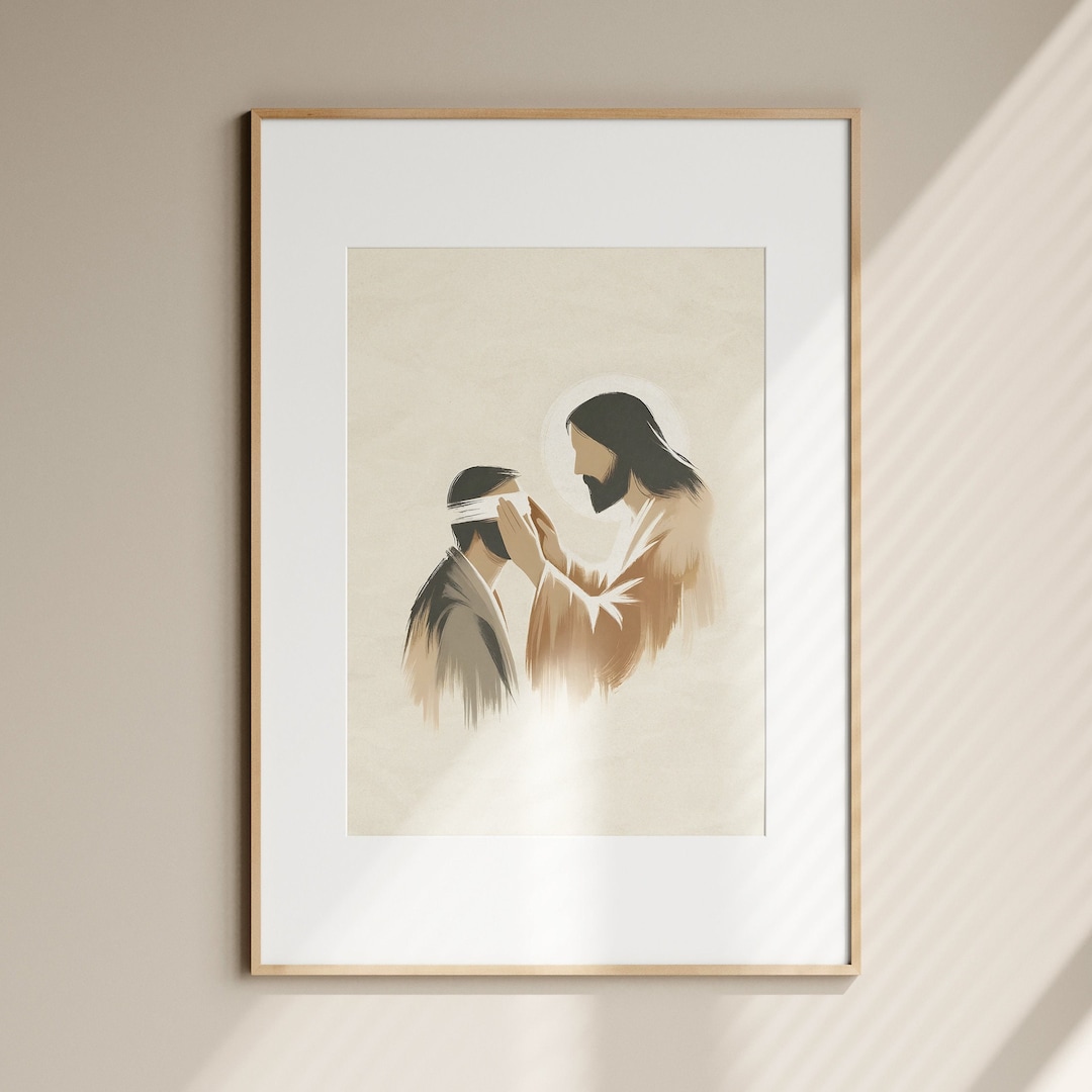 Jesus Healing Blind Man Art, Christ Healing Art Miracles of Jesus Art ...