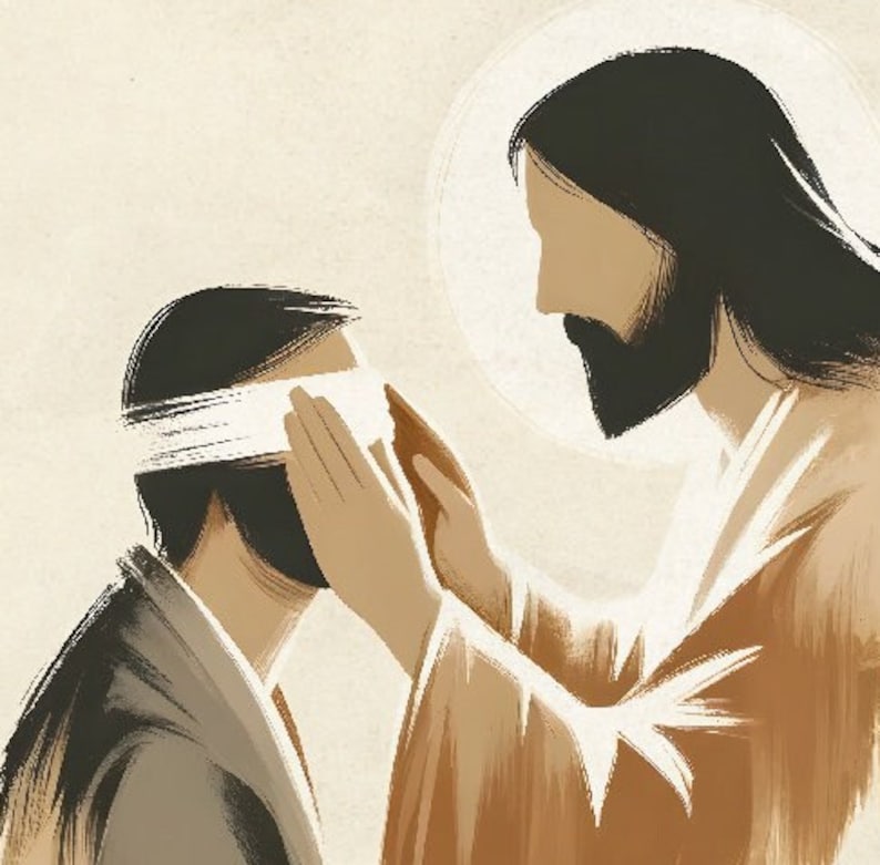 Jesus Healing Blind Man Art, Christ Healing Art Miracles of Jesus Art ...