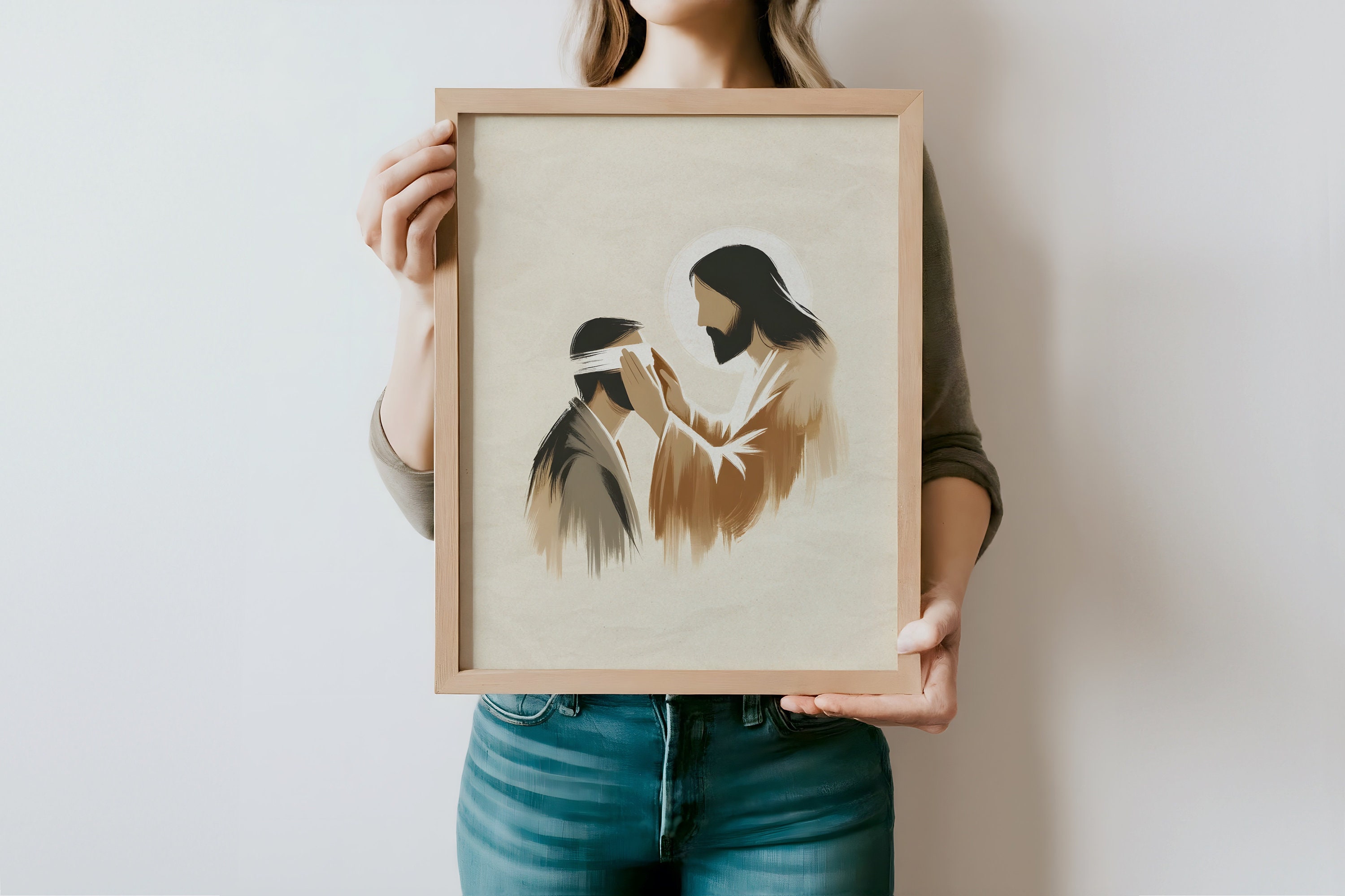 Jesus Healing Blind Man Art, Christ Healing Art Miracles of Jesus Art ...