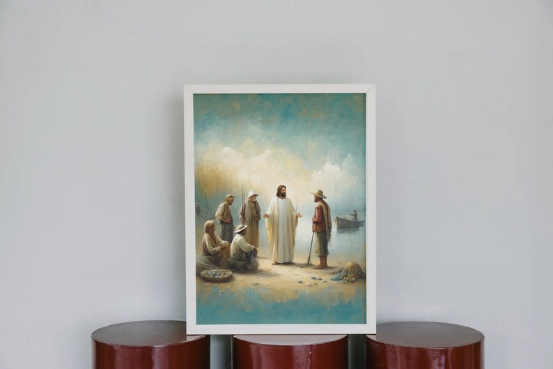 Jesus and the Fisherman DIGITAL DOWNLOAD, Jesus Bible Art, Miraculous ...