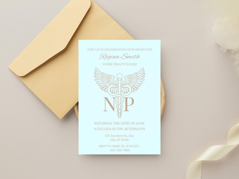 Mint Nurse Practitioner Graduation Invitation Template | Mint Beige ...