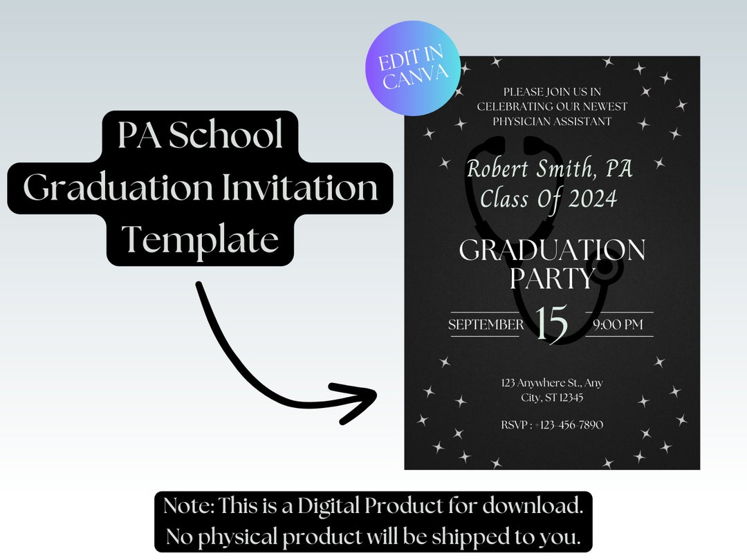 Black Physician Assistant Graduation Editable Invitation, PA School ...