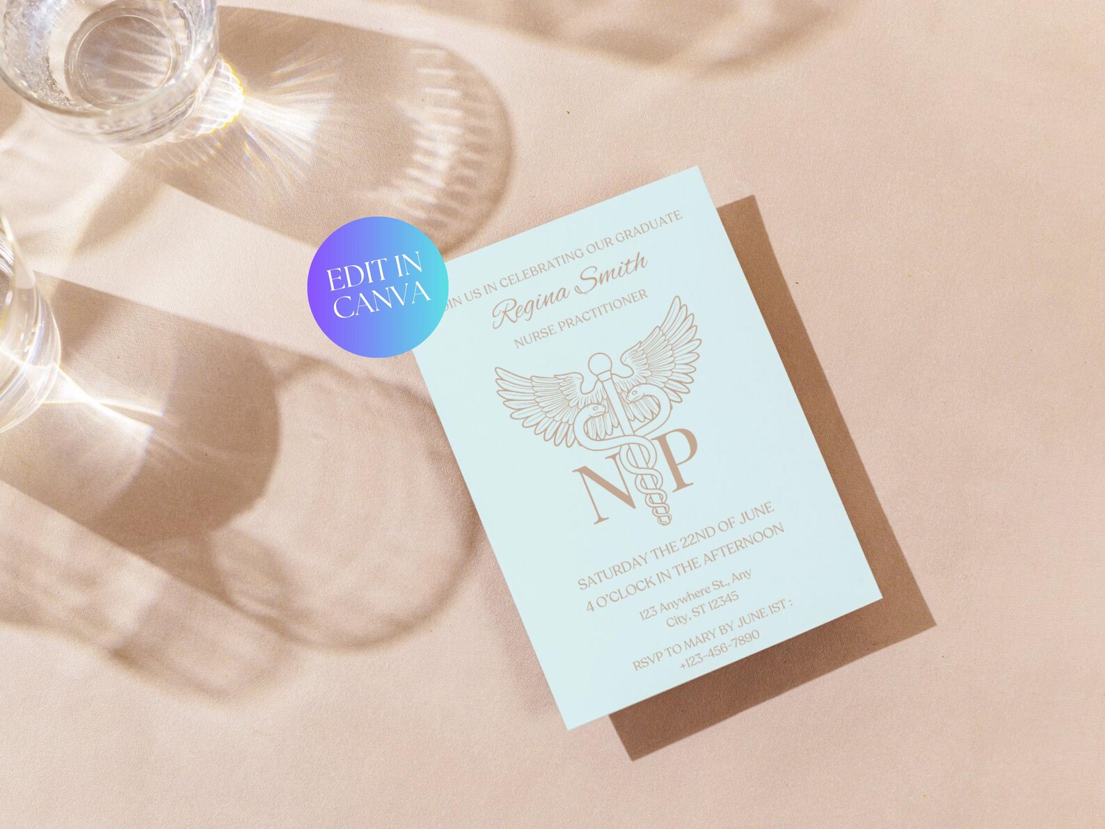 Mint Nurse Practitioner Graduation Invitation Template | Mint Beige ...