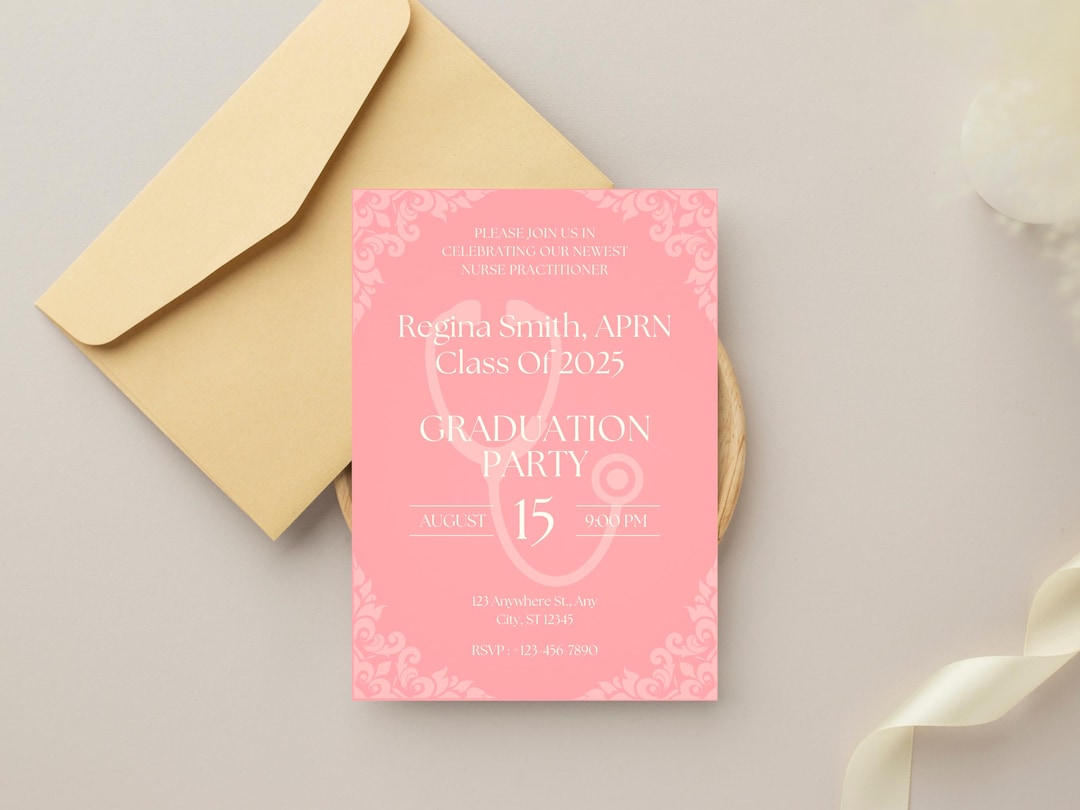 Pink Nurse Practitioner Graduation Invitation Template | Pink With ...