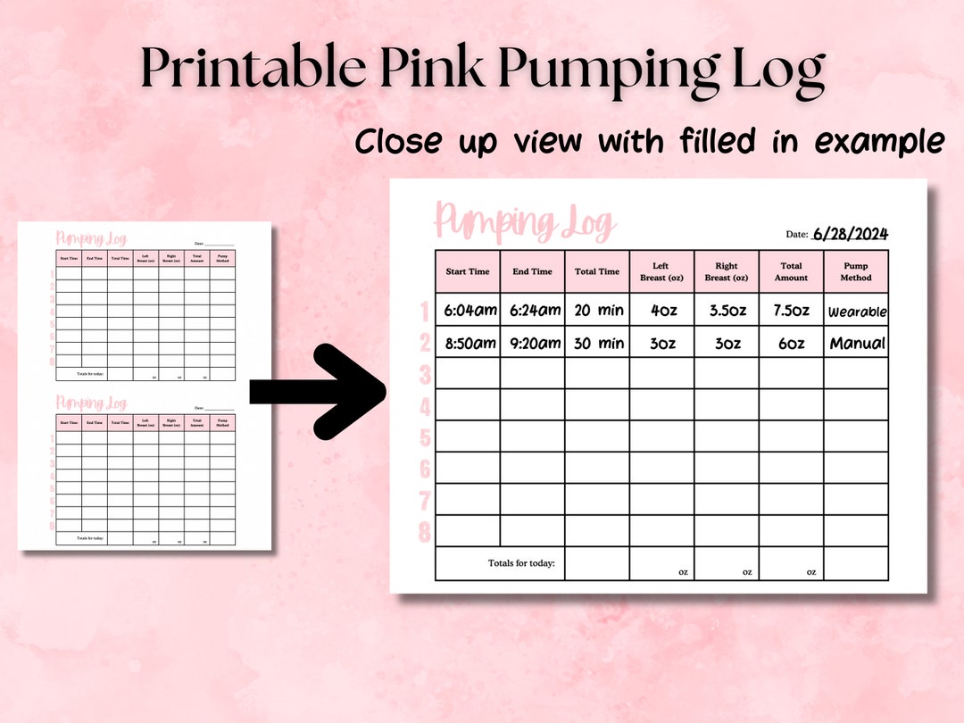 Pink Pumping Log for Breastfeeding Mom | Cute Pump Log | Printable Pink ...