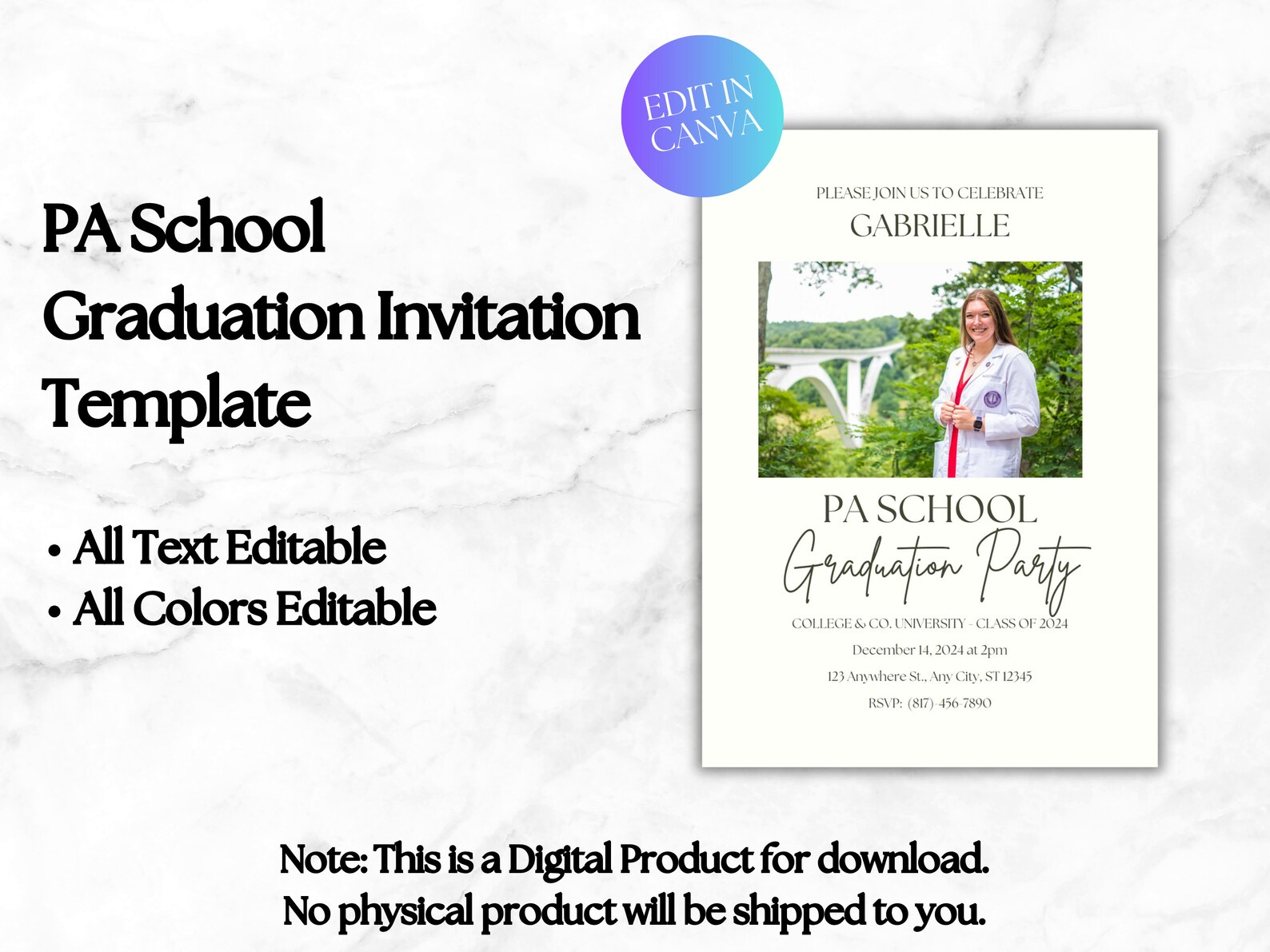 Simple Physician Assistant Graduation Invitation Editable, PA School ...