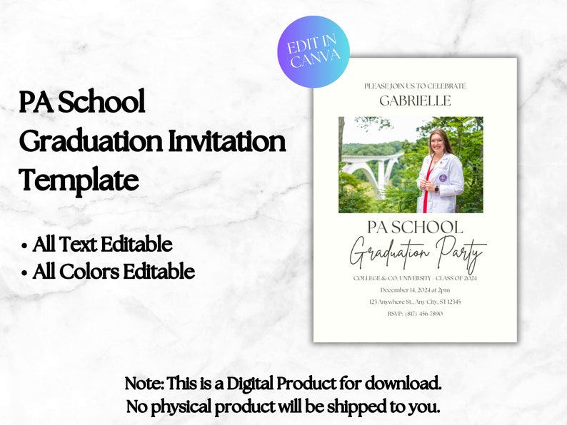 Simple Physician Assistant Graduation Invitation Editable, PA School ...