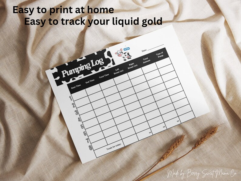 PRINTABLE Pump Log Cow Themed: Digital Download Pump Log, Instant ...