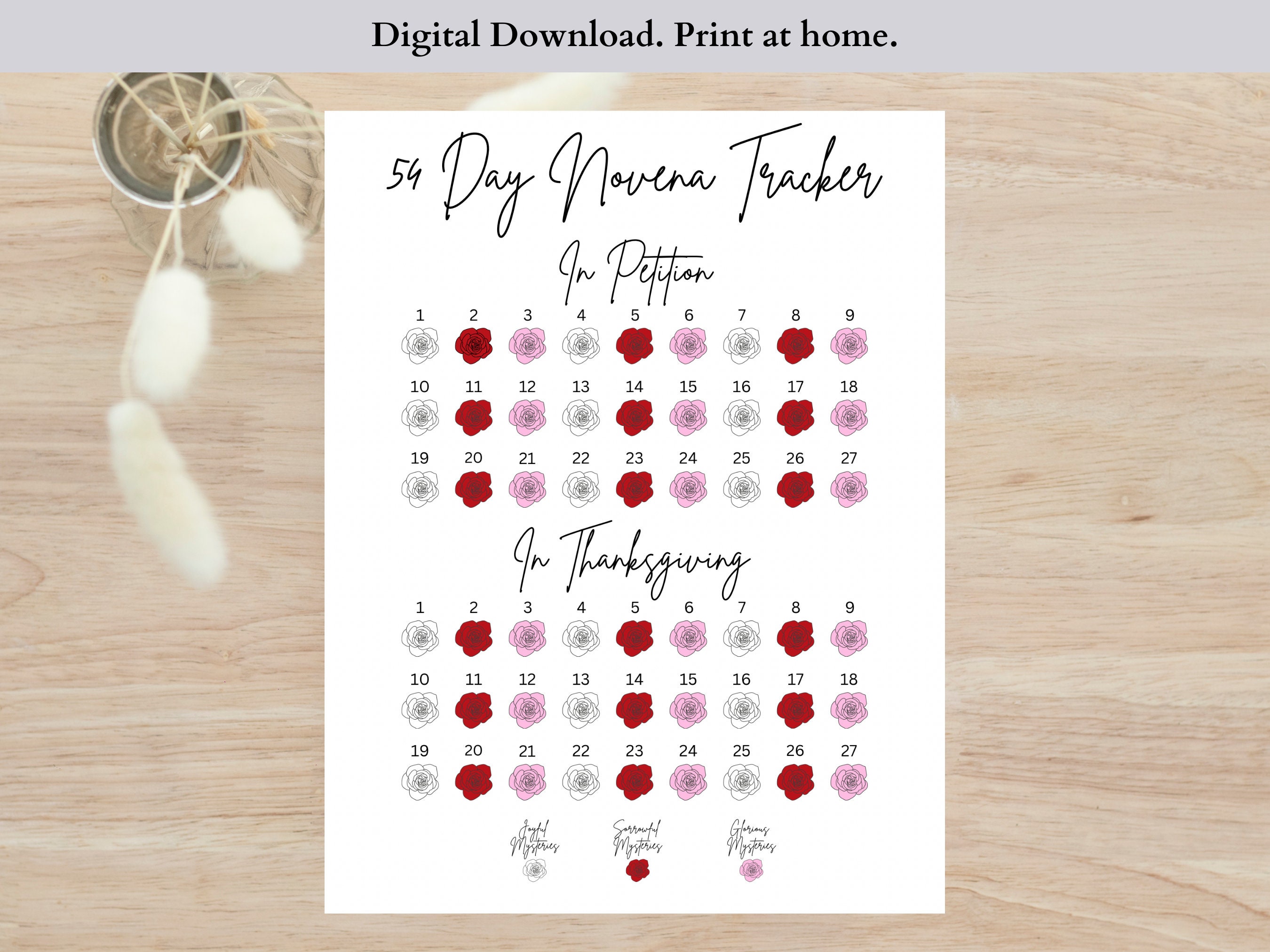 Printable 54 Day Novena Tracker: Catholic Prayers, Prayer Tracker ...