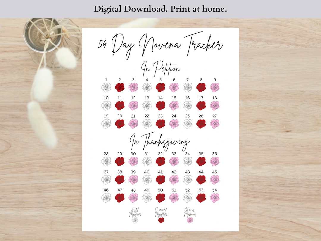 Printable 54 Day Novena Tracker: Catholic Prayers, Prayer Tracker ...