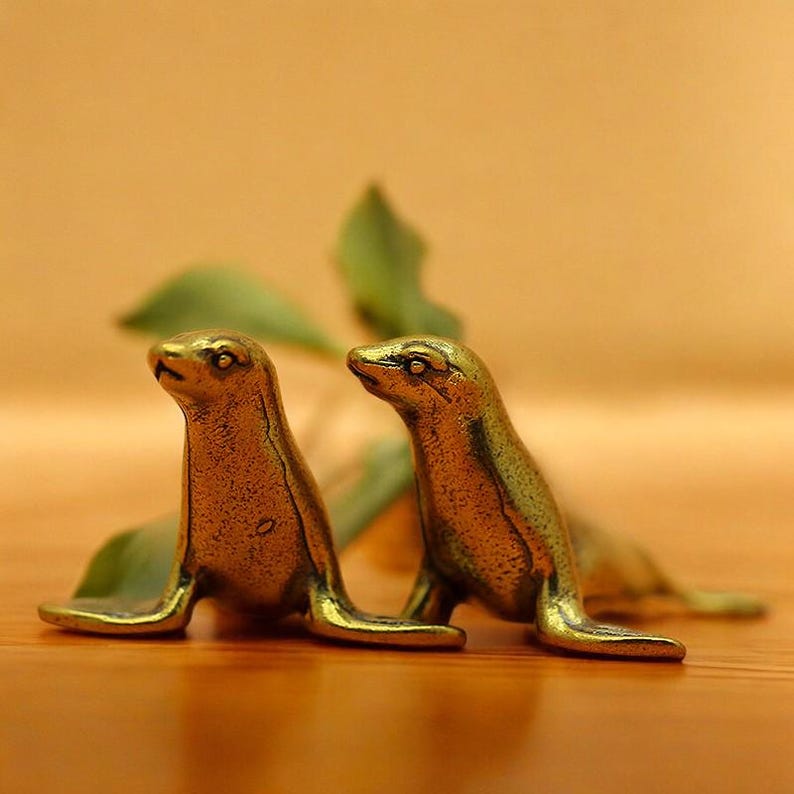 Vintage Brass Seal Figurine Set, Retro Animal Statues, Miniature Sea ...