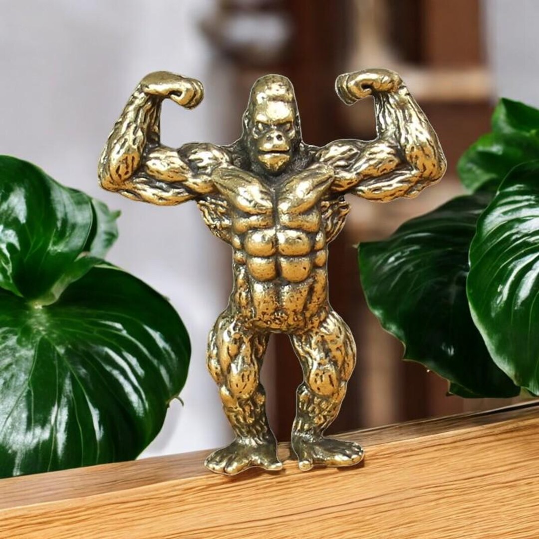 Vintage Brass Gorilla Figurine, Strongman Monkey Statue, Charming Brass ...