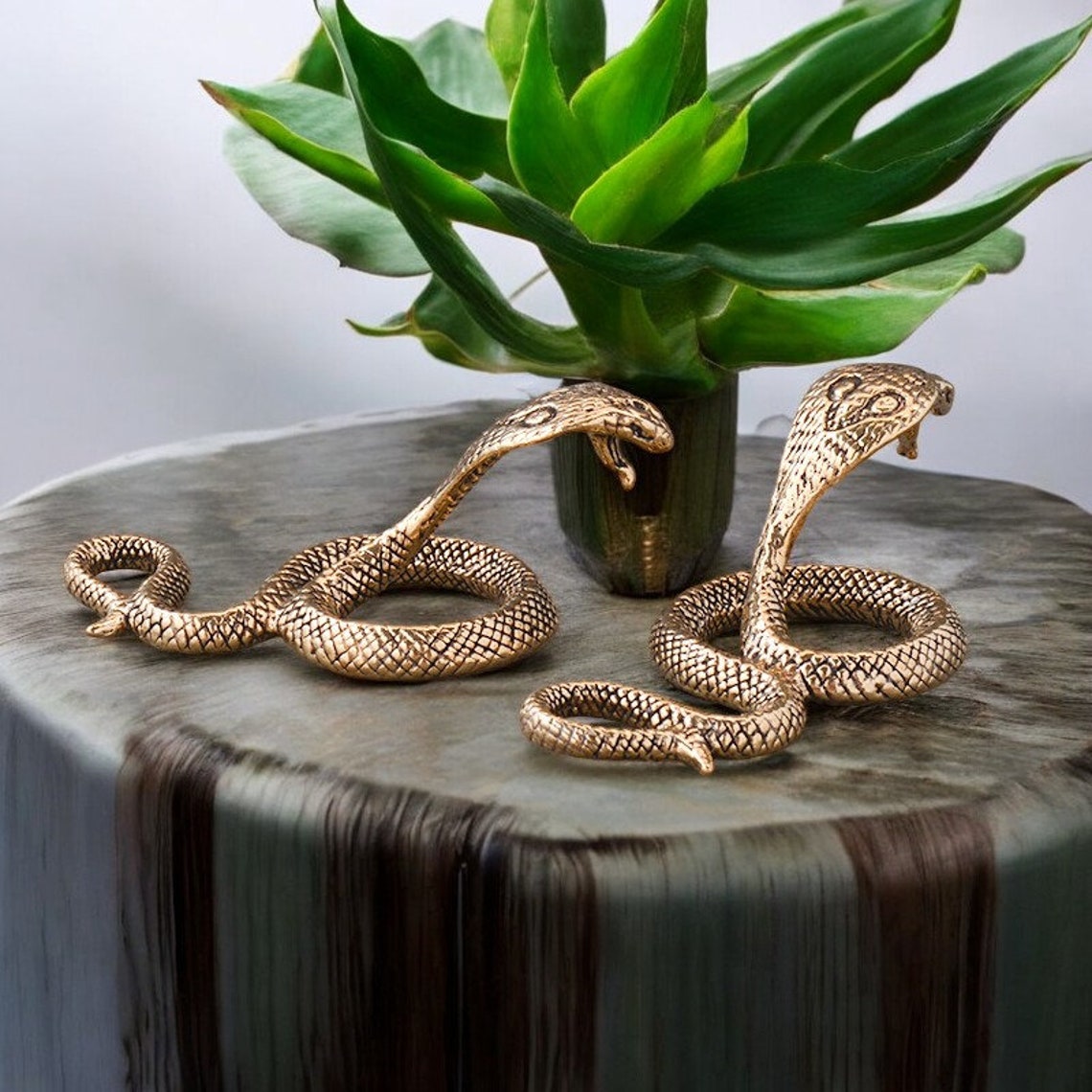 Brass Cobra Figurine Set Two-piece Brass Cobra Sculptures Unique Home ...