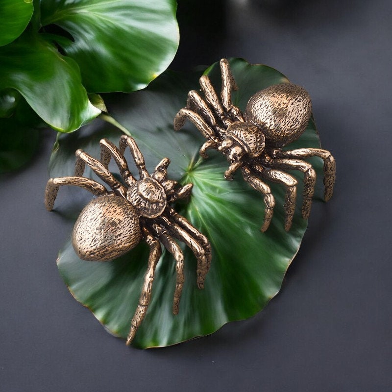 Brass Spider Figurine Set | Two-piece Brass Spider Decor | Unique Home ...