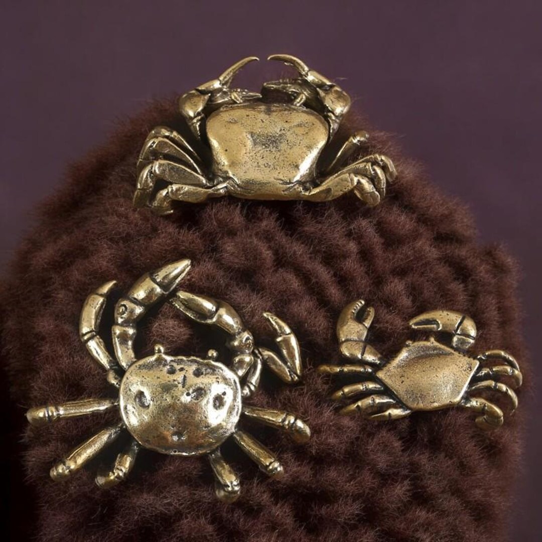 Brass Crab Figurine Set | Coastal Home Décor | Nautical Brass Statues ...