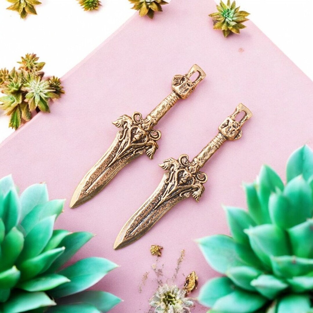 Brass Fantasy Sword Figurine Set Two-piece Brass Sword Decor Unique ...