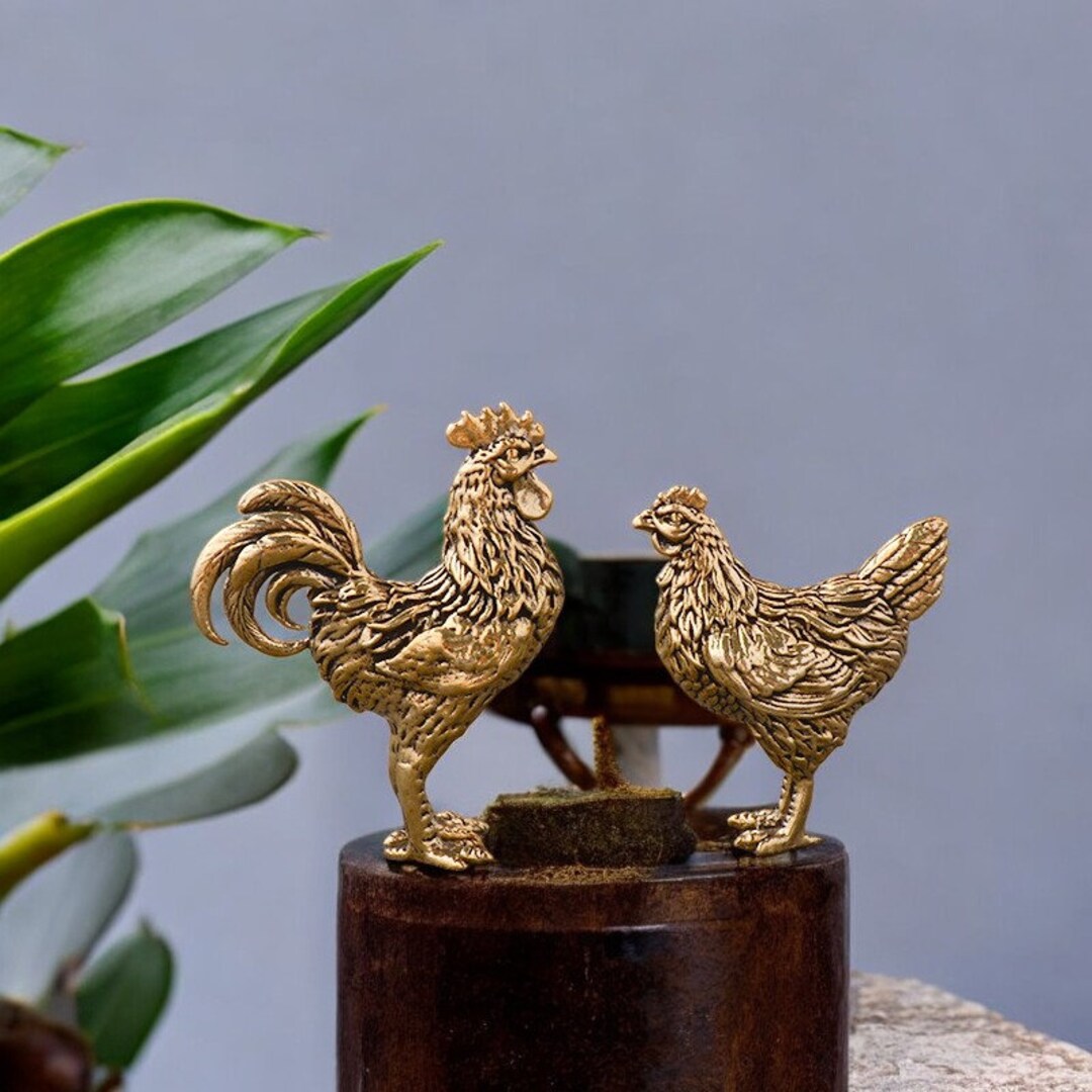 Elegant Brass Rooster and Hen Figurines, Vintage Farmhouse Decor ...