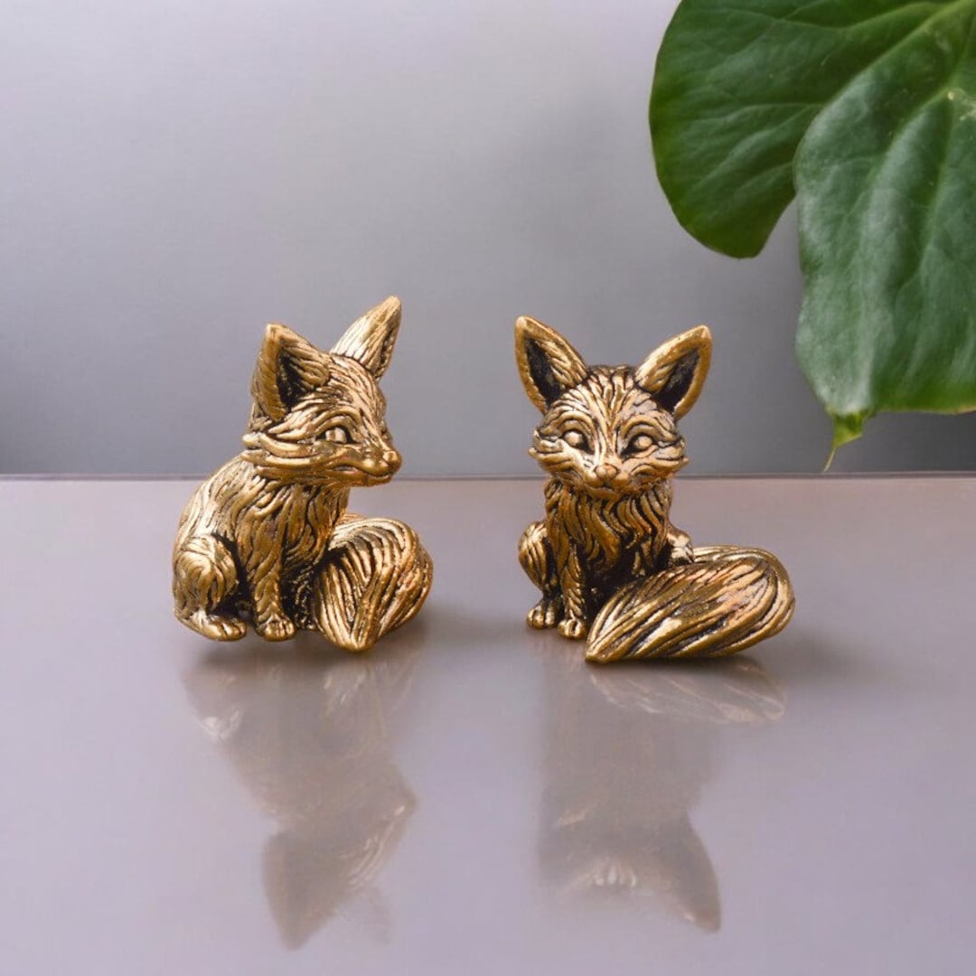 Brass Fox Figurine Set | Two-piece Brass Fox Decor | Unique Home Decor ...