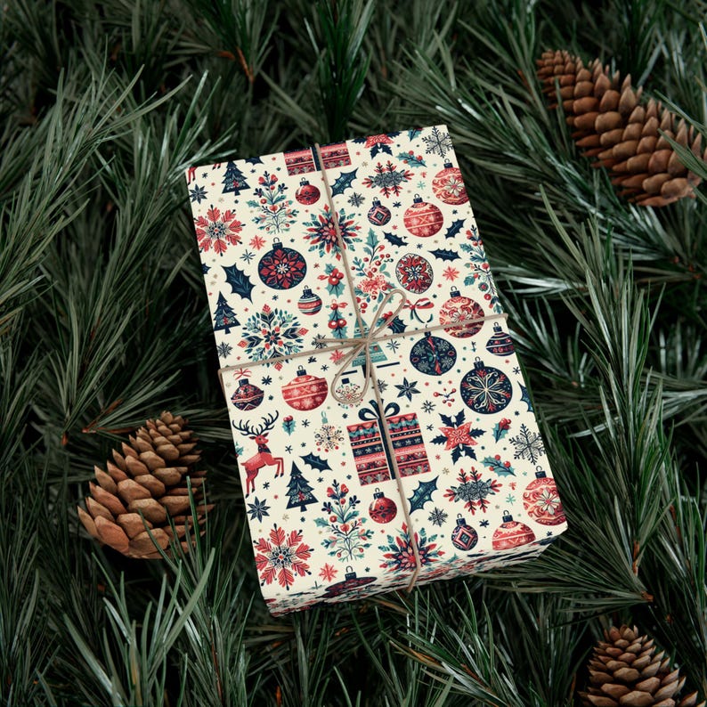 Vintage Christmas Design Gift Wrap Paper: Nostalgic Holiday Wrapping - Etsy