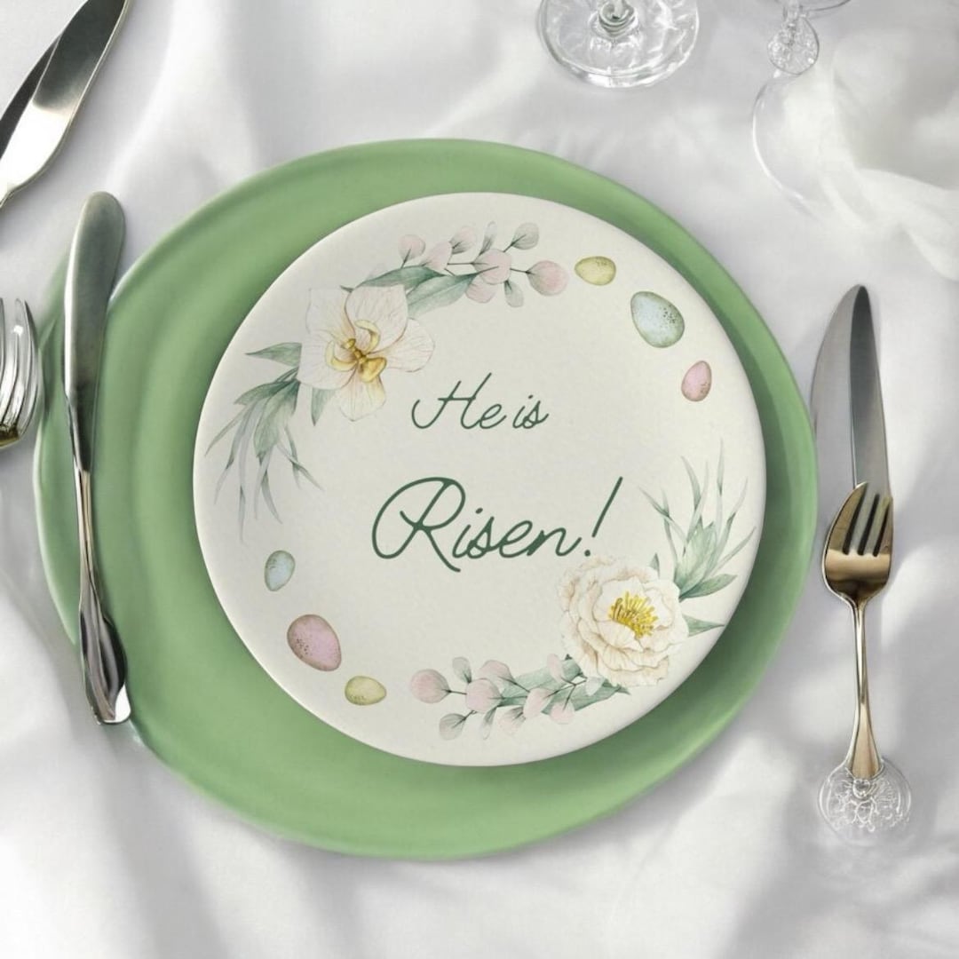 Easter Bone China Plates, He is Risen, Dinnerware Set, Easter ...