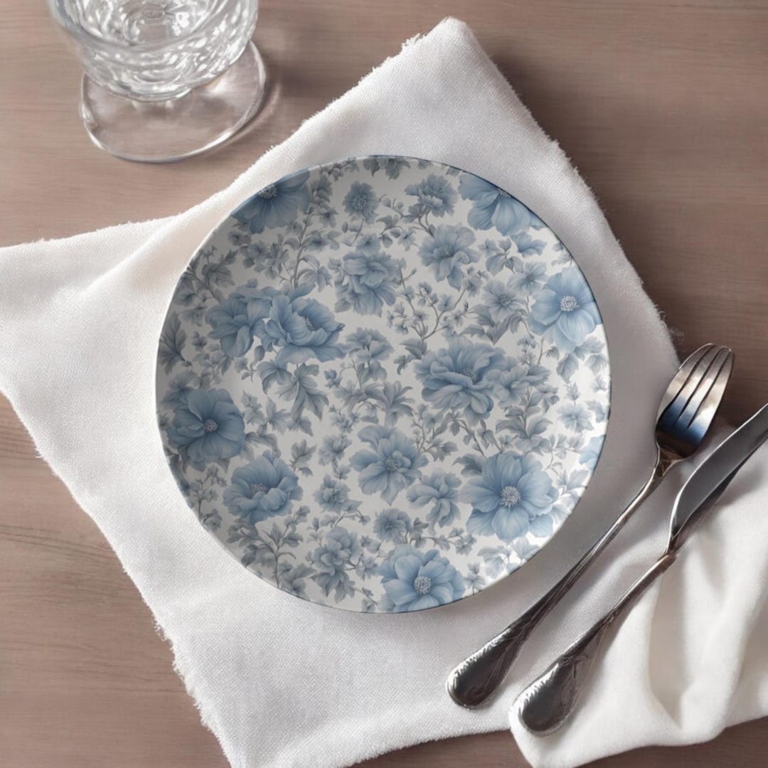 Blue Floral Dinner Plate: Elegant Everyday Dinnerware - Etsy