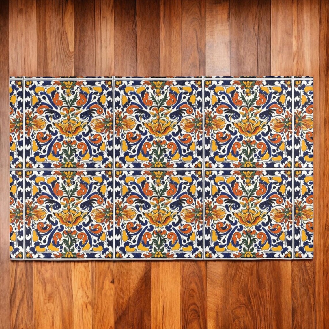 Talavera Tile Area Rug, Mexican Decor, Indoor Outdoor Rug, Boho Chic ...