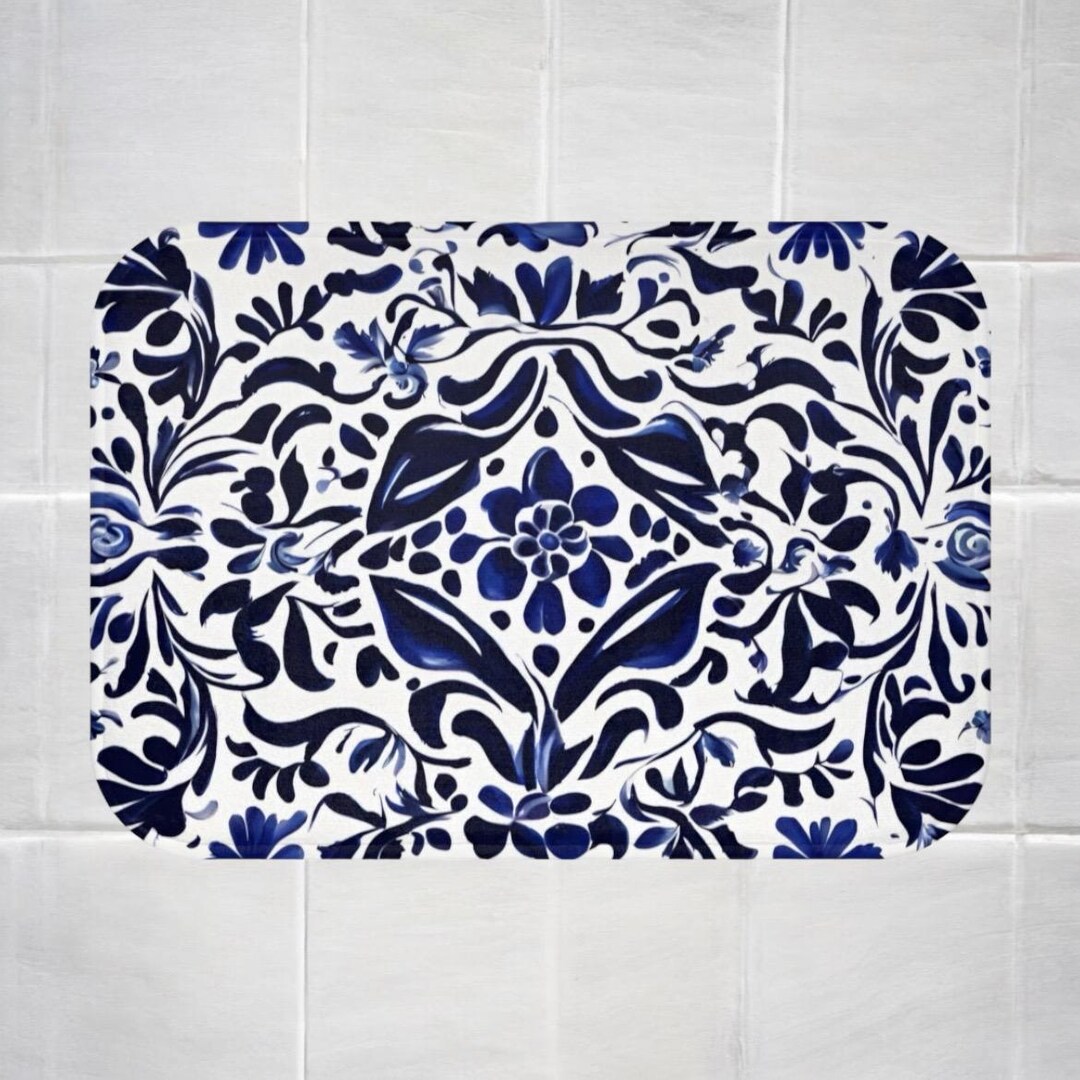 Blue and White Talavera Tile Bath Mat - Etsy