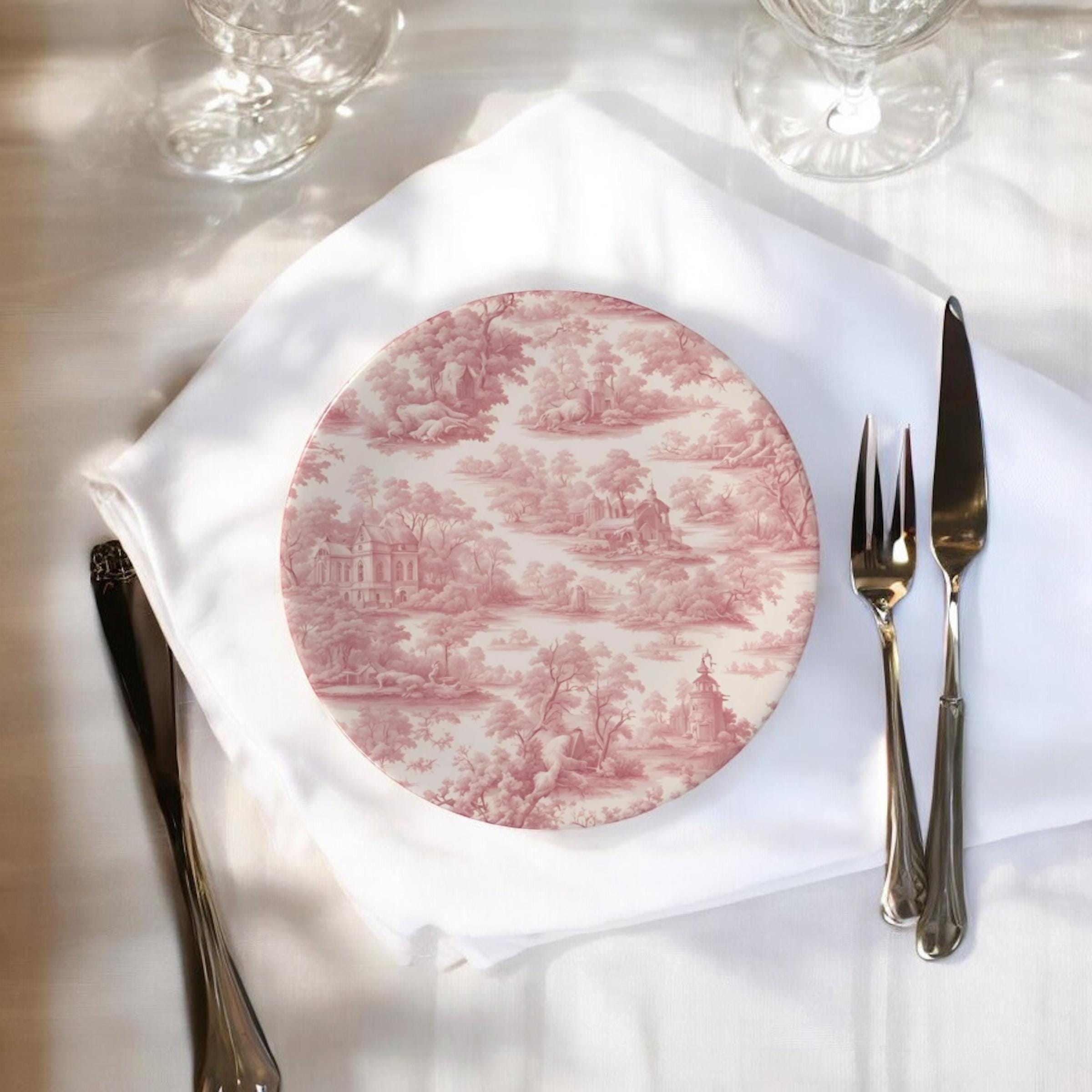 Pink Toile Plate, Toile Dinnerware Set, Bone China Plate, Easter ...