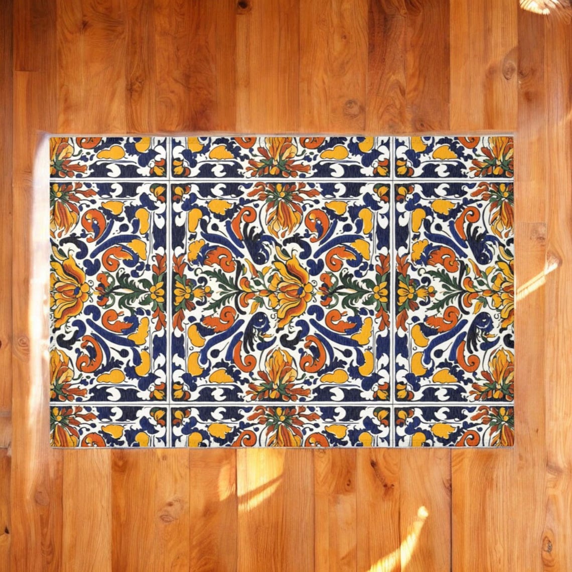 Talavera Tile Area Rug, Mexican Decor, Indoor Outdoor Rug, Boho Chic ...