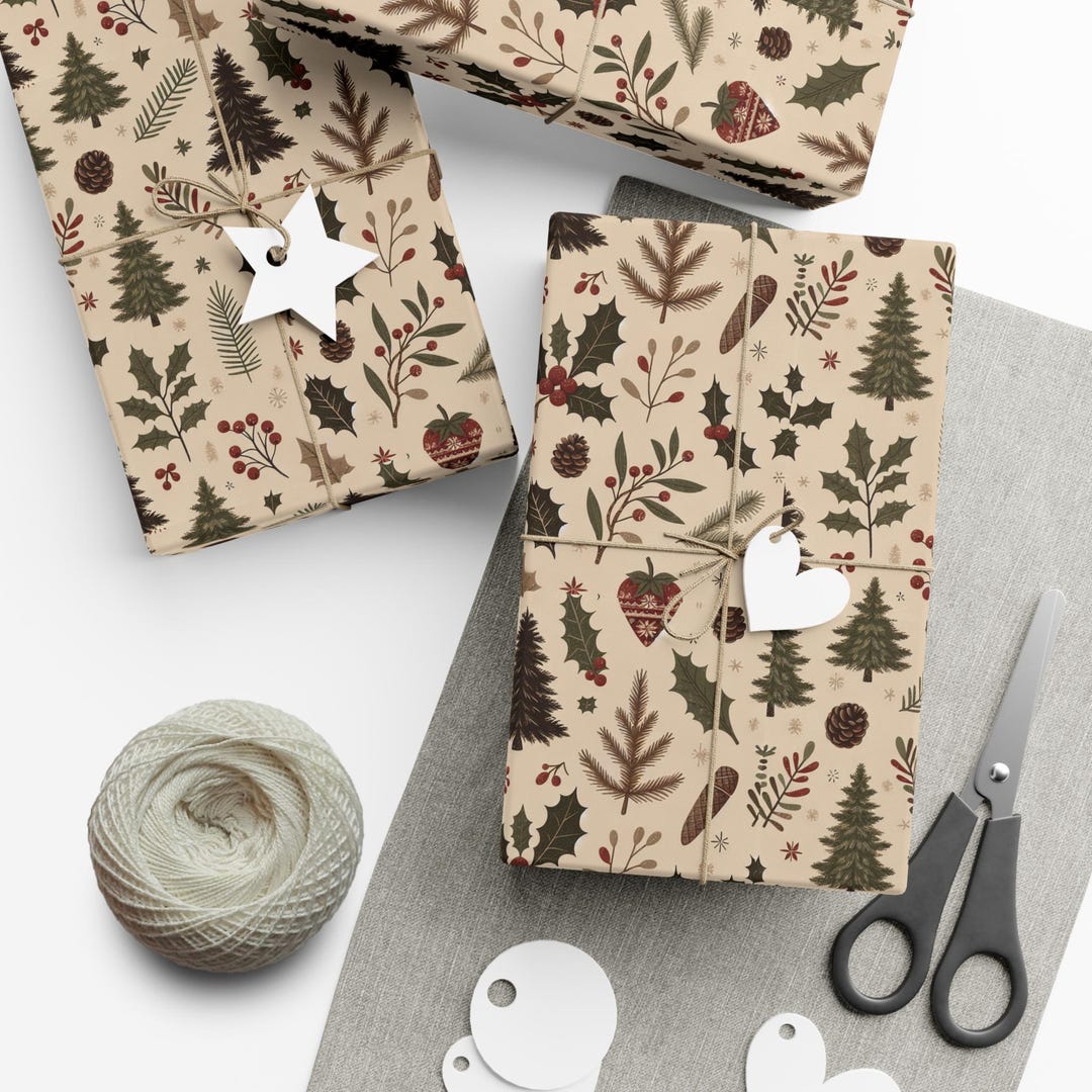 Rustic Christmas Gift Wrap Paper, Rustic Holiday Gift Wrap, Rustic ...