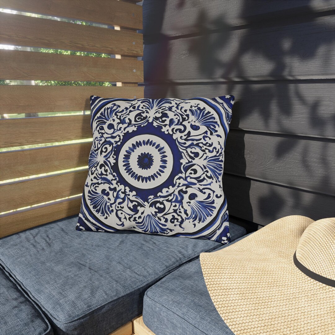 Blue and White Medallion Outdoor Pillows, Patio Pillow, Accent Pillow ...