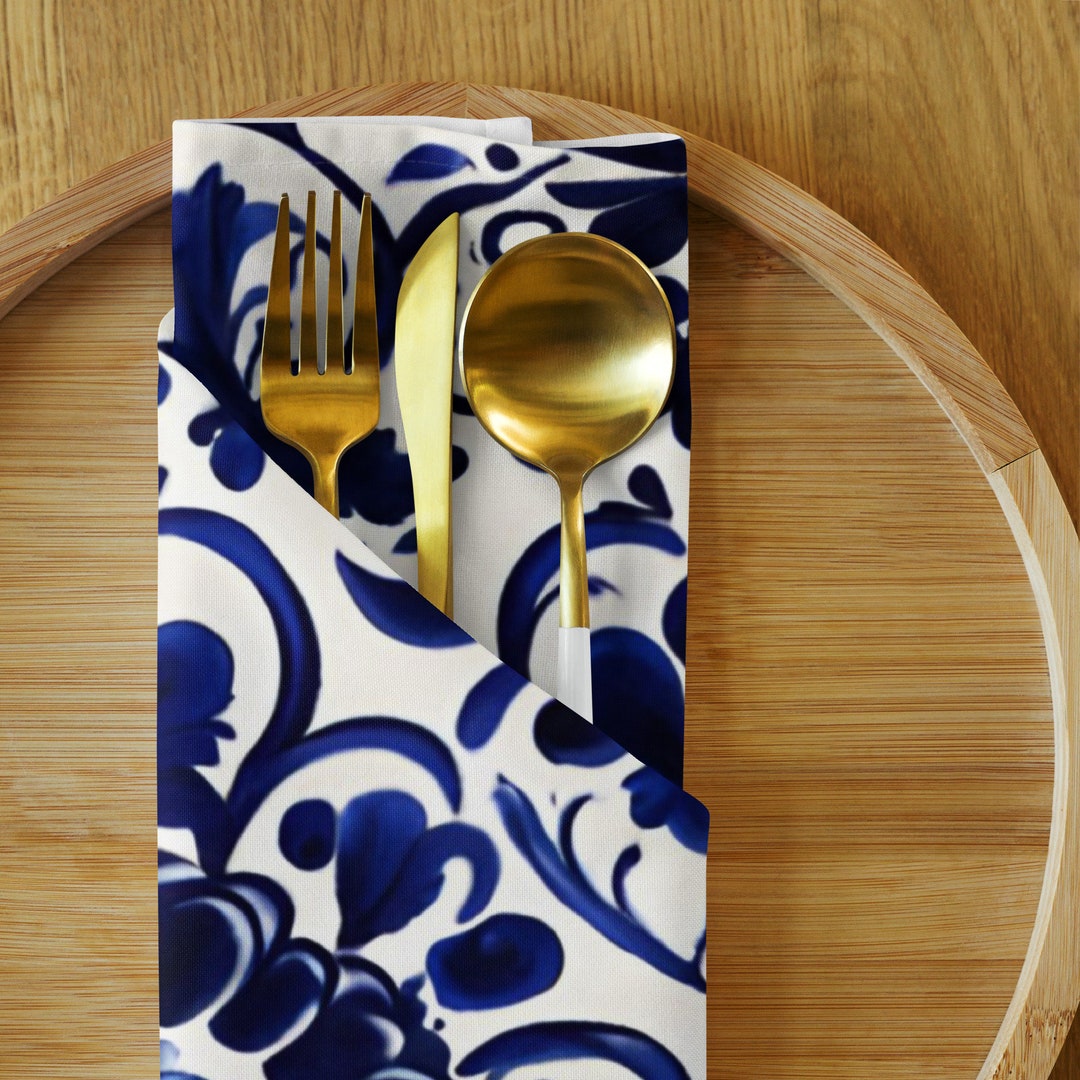 Blue Talavera Tile Cloth Napkins: Mexican-inspired Polyester Set - Etsy