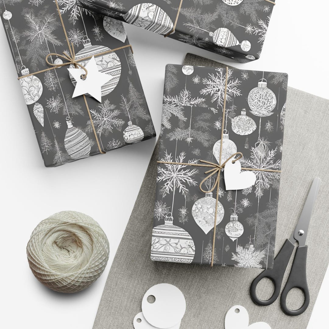 Black and White Christmas Gift Wrap Paper, Monochromatic Gift Wrap ...