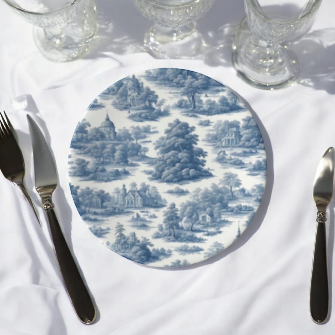 Blue Toile Dinnerware Set, 10.4 Dinner Plate, Unique Dinnerware ...