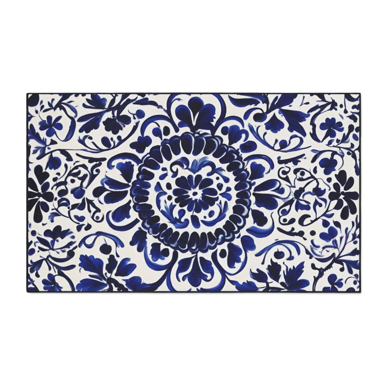 Blue and White Mexican Talavera Tile Heavy Duty Floor Mat, Blue Floor ...