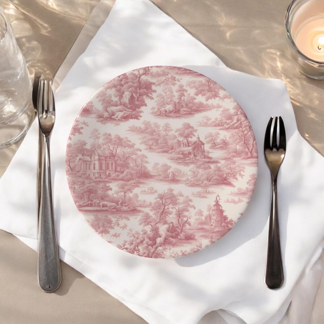 Pink Toile Plate, Toile Dinnerware Set, Bone China Plate, Easter ...