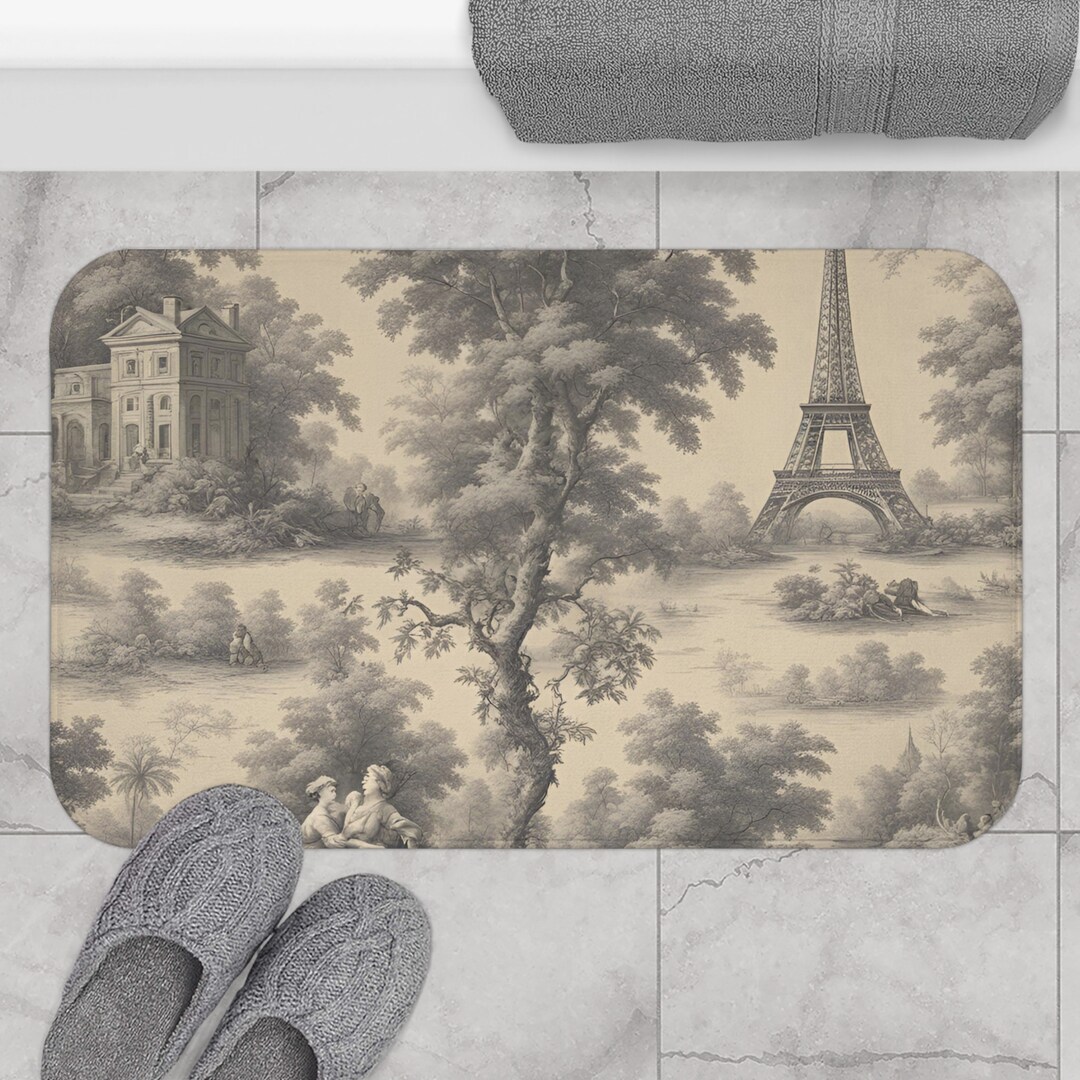 Black Toile Bath Mat, French Country Rug, French Bath Decor, Black and ...