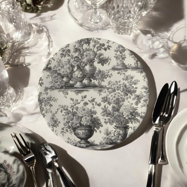 Black Toile Bone China Plate: Elegant Designer Dinnerware - Etsy