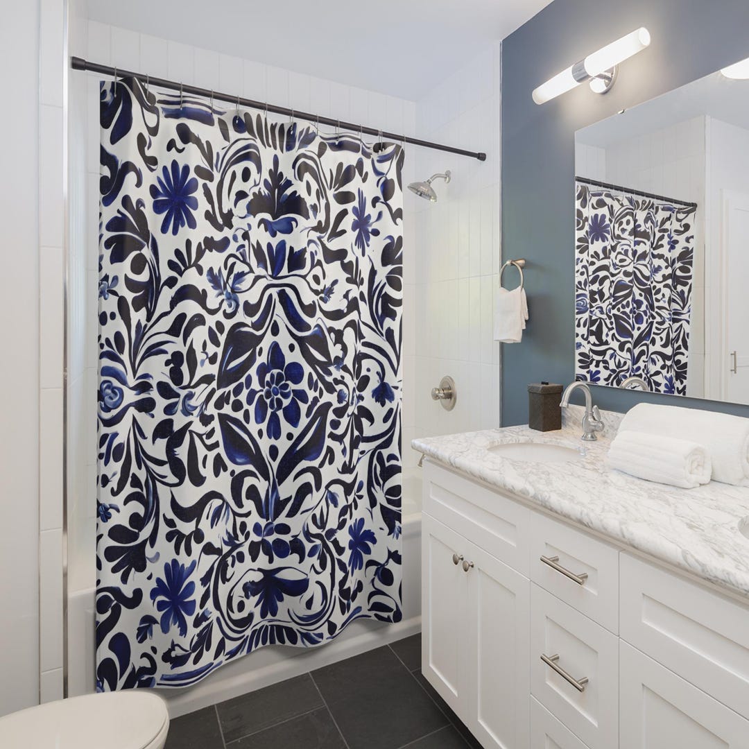 Blue and White Shower Curtain, Blue Shower Curtain, Mediterranean ...