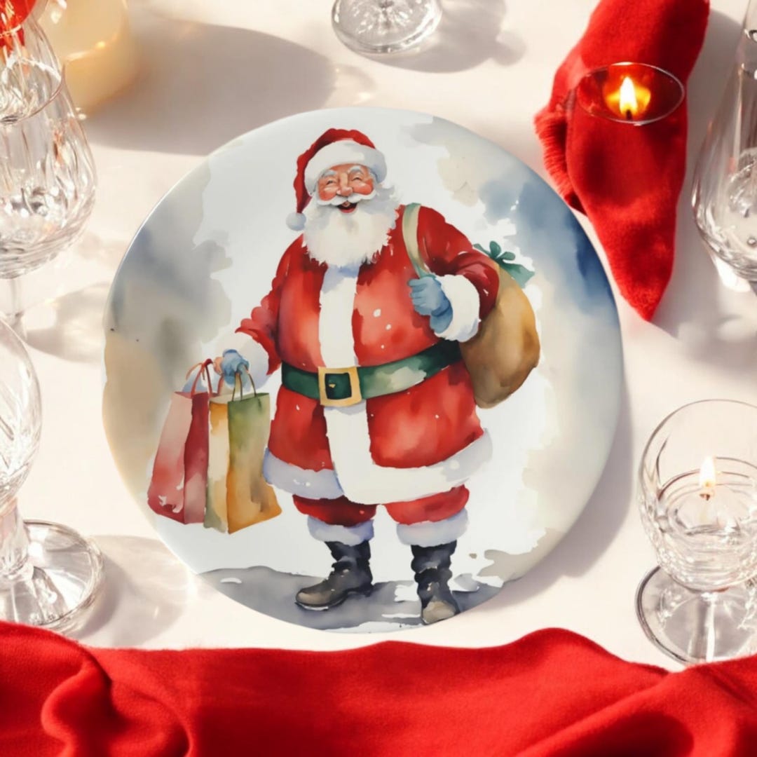 Santa Claus Dinnerware, Christmas Plates, Bone China Plate, Holiday ...