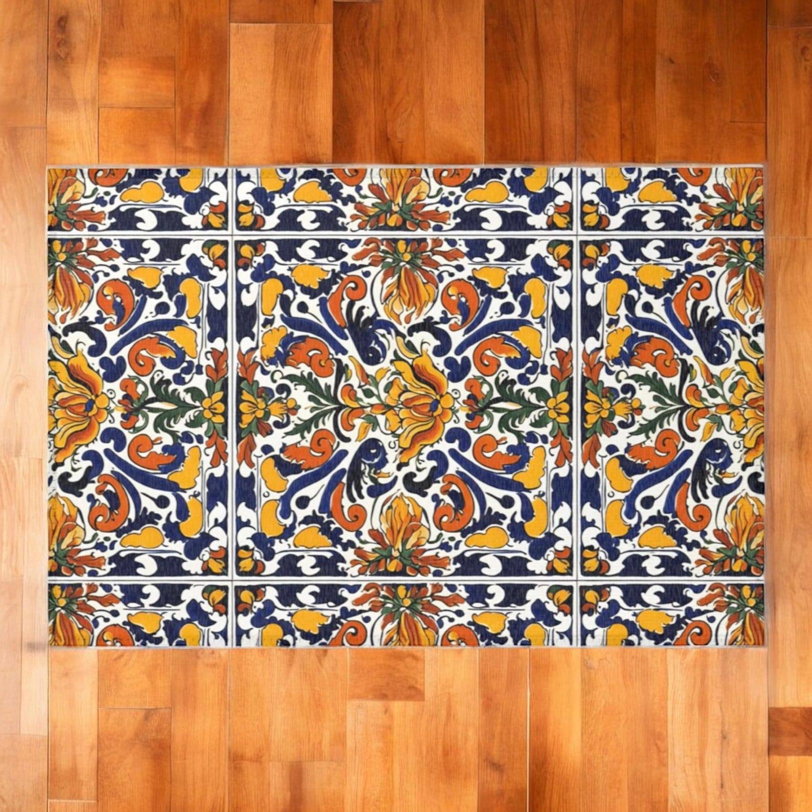 Talavera Tile Area Rug, Mexican Decor, Indoor Outdoor Rug, Boho Chic ...