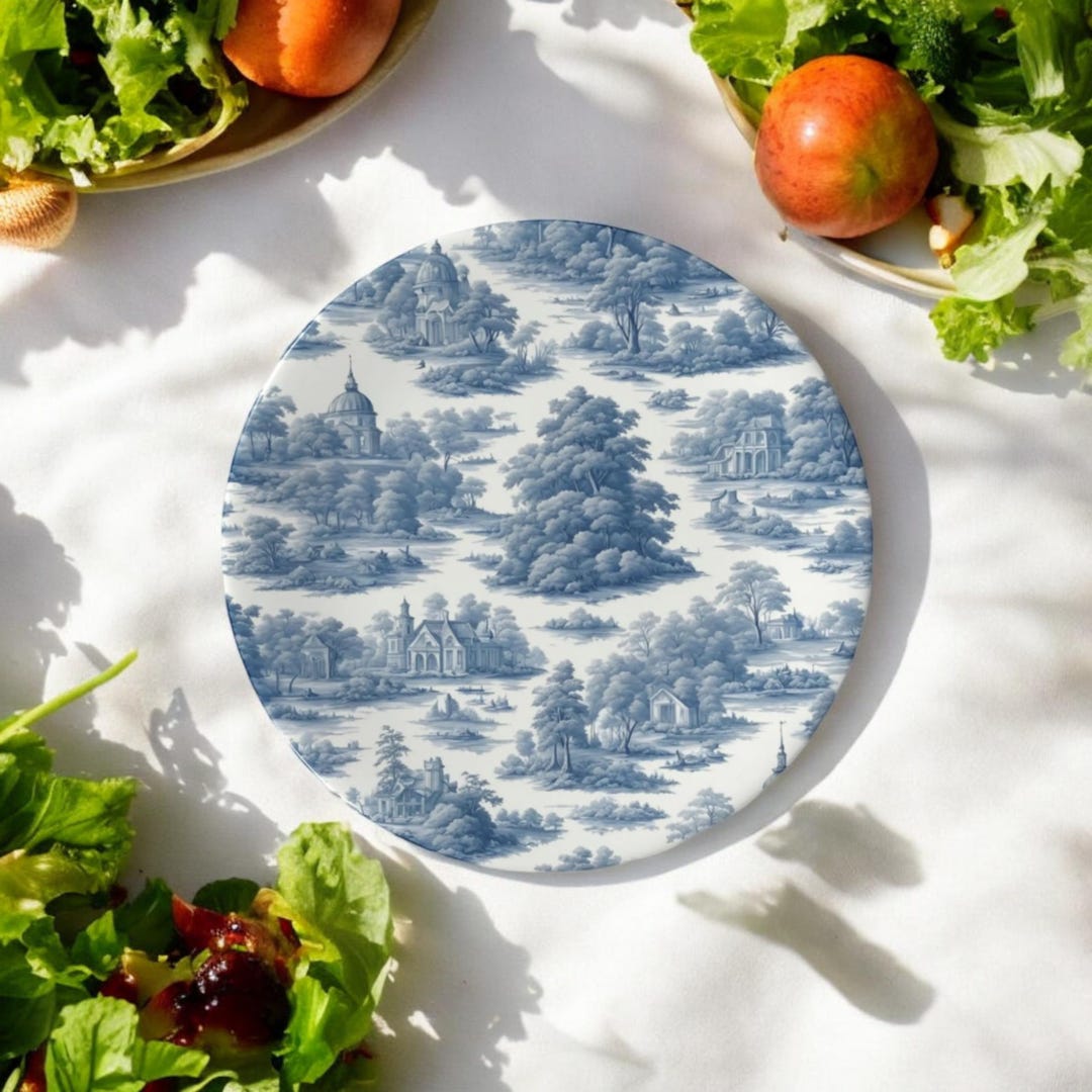 Blue Toile Dinnerware Set, 8 Salad Plate, Unique Dinnerware, Elegant ...