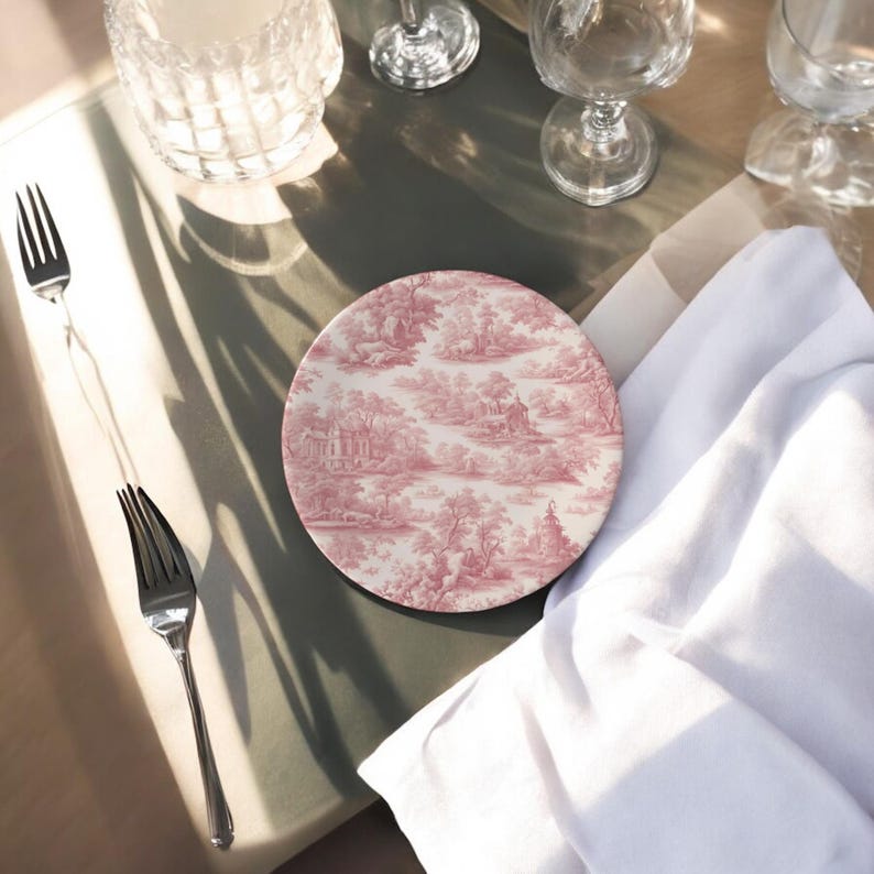 Pink Toile Plate, Toile Dinnerware Set, Bone China Plate, Easter ...