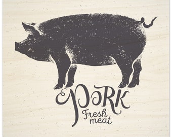 Pig Butcher Shop Chart Wood Sign Wooden Hog Pork Wood Print Handmade ...