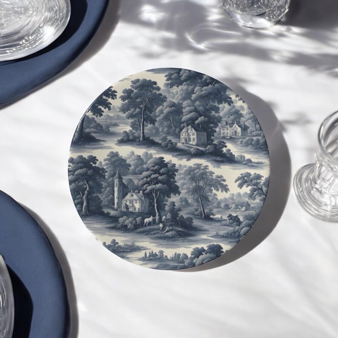 Navy Blue Toile Bone China Plate: Elegant Dinnerware, Dessert Plate ...